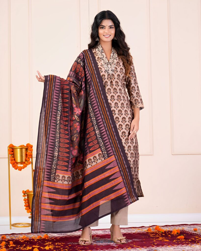 Muslin silk 3piece neck embroidery kurta pant set – Indirituals Owned ...